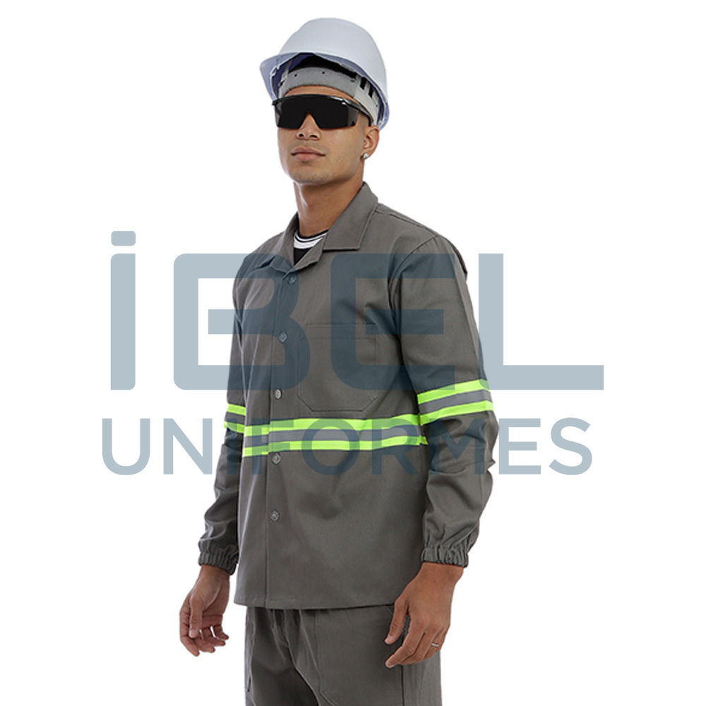 Camisa com fechamento em botão e faixa refletiva - Cinza - Ibel ...