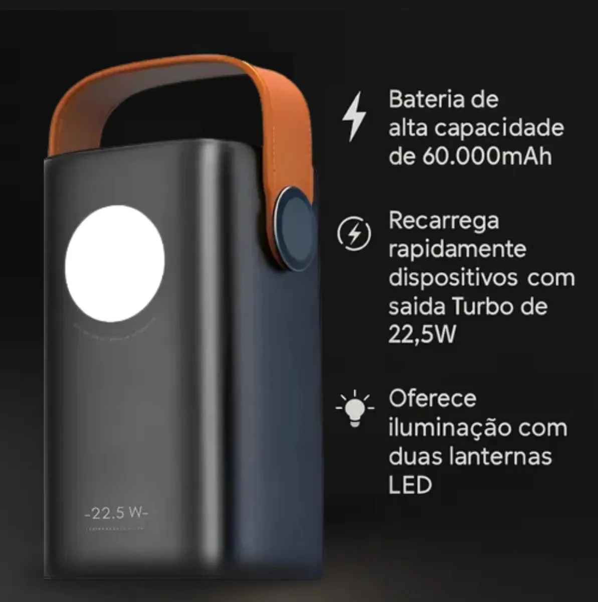 Power Bank Portátil 60000 Mah A'Gold, 2 USB-C + 3 USB 22w Turbo BTE-96 - Gringolândia