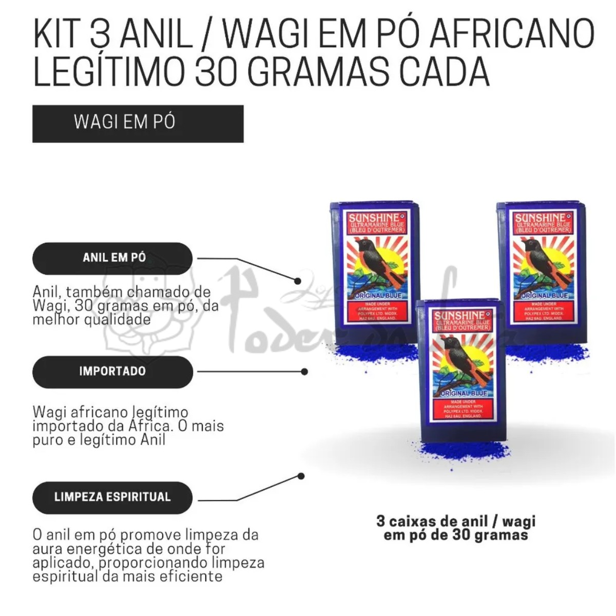 Kit 3 Anil Wagi Sunshine Limpeza Espiritual - Incensos, Pedras Naturais ...