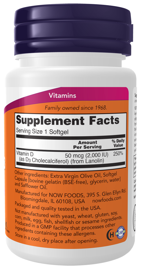 VITAMINA D-3 2000 UI 120 CÁPSULAS NOW FOODS - Be Fit