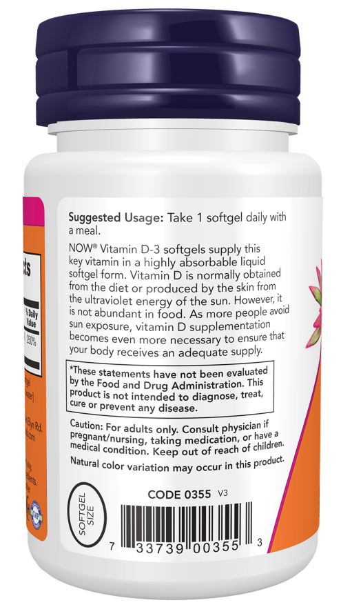 VITAMINA D-3 2000 UI 120 CÁPSULAS NOW FOODS - Be Fit