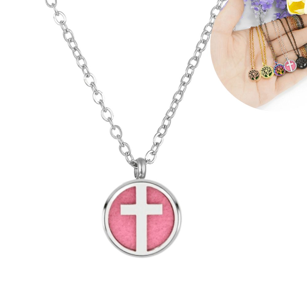 Colar Difusor Aromático Pequenino Aço Inox 12mm - Cruz - Aroma e Terapias