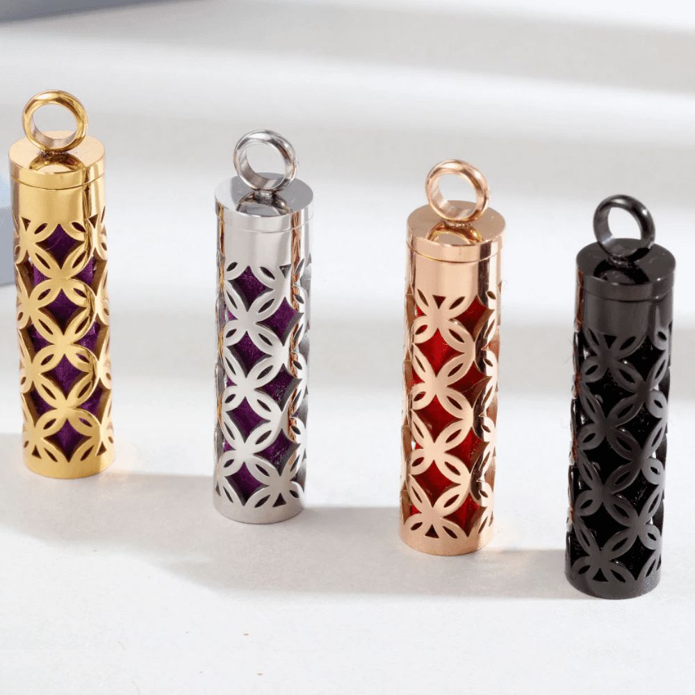 Colar Difusor Aromático Cilindro Estrelas- Aço Inox - Aroma e Terapias