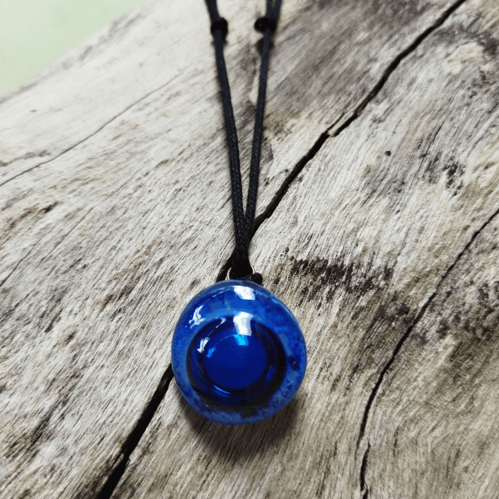 Colar Difusor Aromático Artesanal de Vidro 25mm - Oceano - Aroma e Terapias