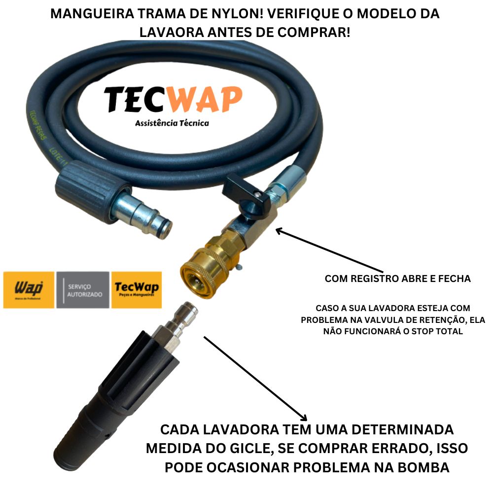 12 Metros de Mangueira + Registro c/ Engate Rápido + Bico Curto para ...