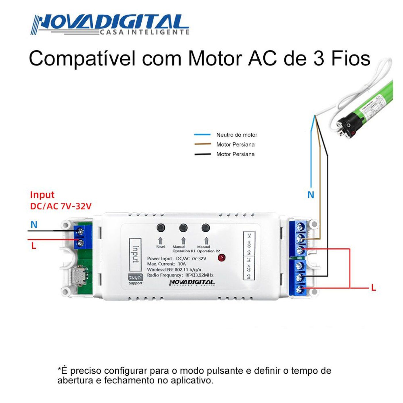 Interruptor Pulso Inteligente Wifi 2 Ch 433MHz NovaDigital - Bragante Ferramentas