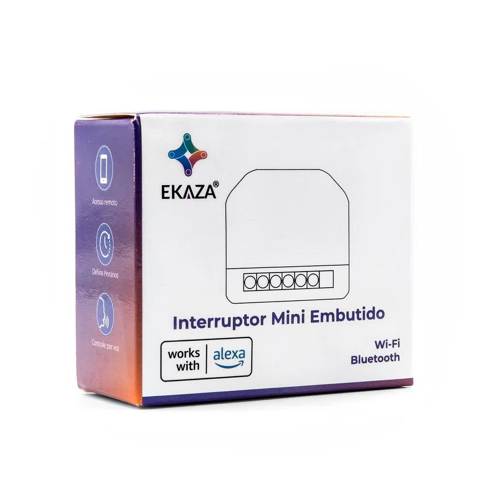 Interruptor Relé Mini Embutido EKAZA Wi-Fi BLE 2 Canais 10A - Bragante Ferramentas