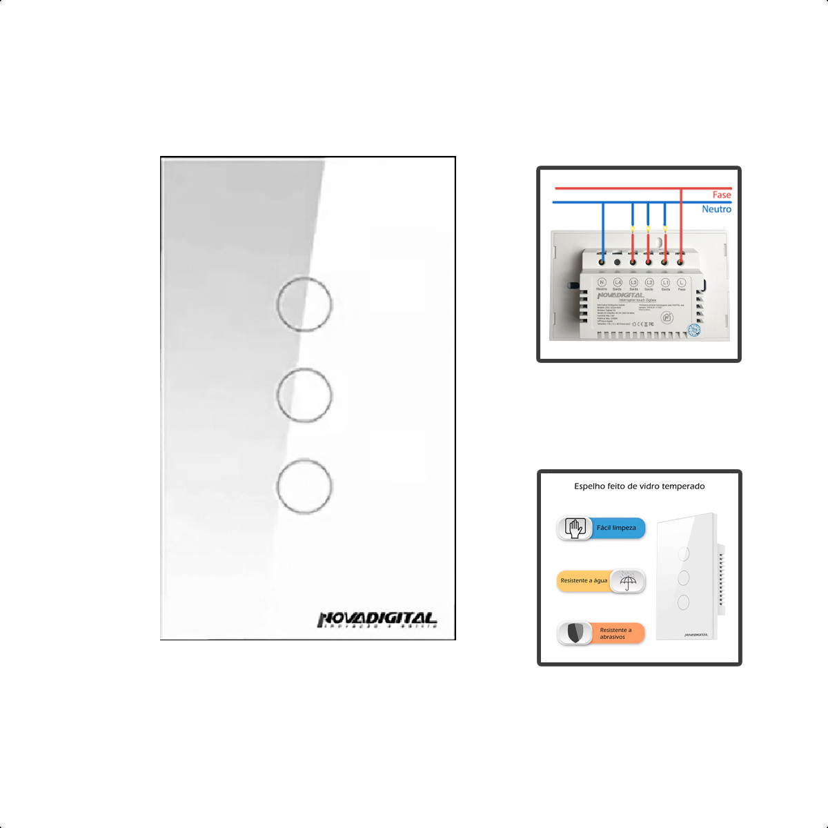 Interruptor Zigbee Touch 3 Botões Inteligente 4x2 - Bragante Comércio