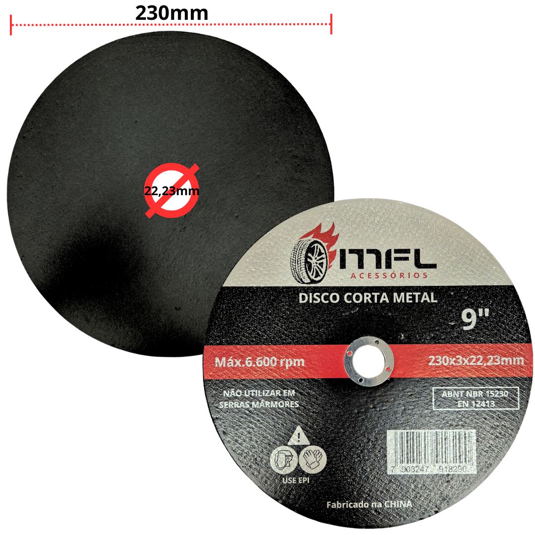 DISCO DE CORTE DE FERRO METAIS 230x3x22,2 9 POLEGADAS - MFL ACESSORIOS LTDA