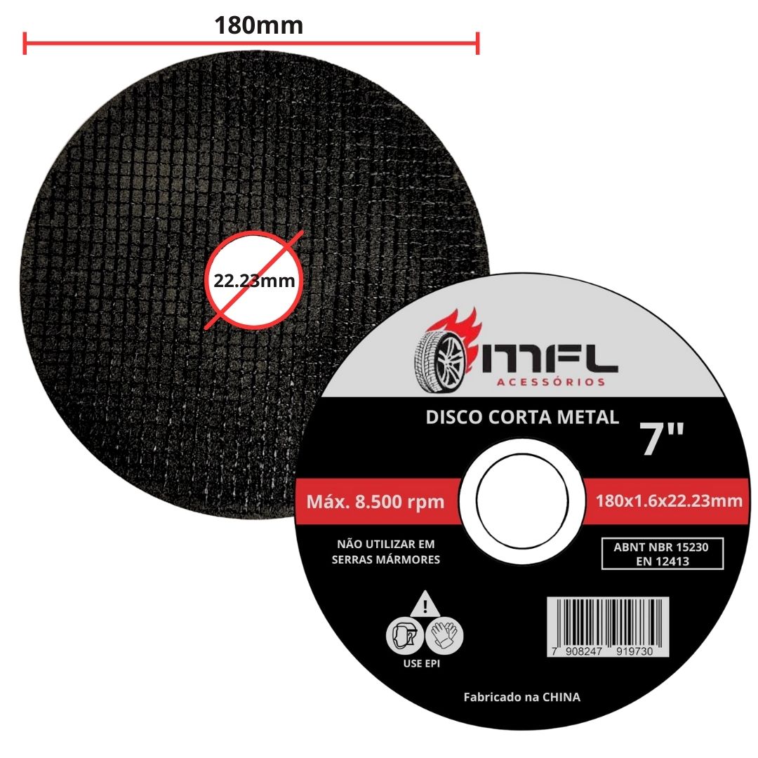 DISCO DE CORTE DE FERRO METAIS 180x1,6x22,2 7 POLEGADAS - MFL ...