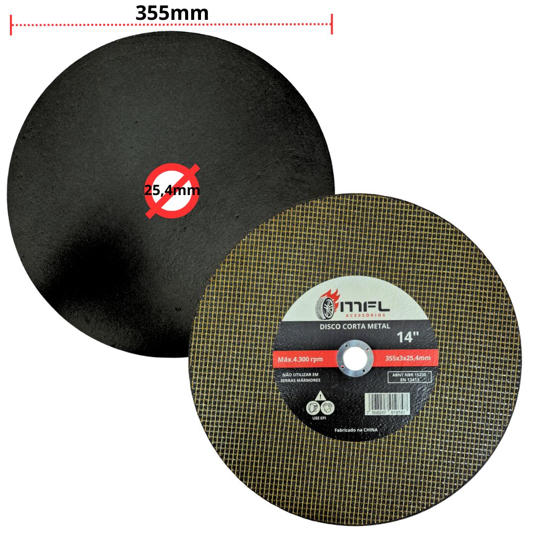 DISCO DE CORTE DE FERRO METAIS 355x3x25,4 14 POLEGADAS - MFL ACESSORIOS ...