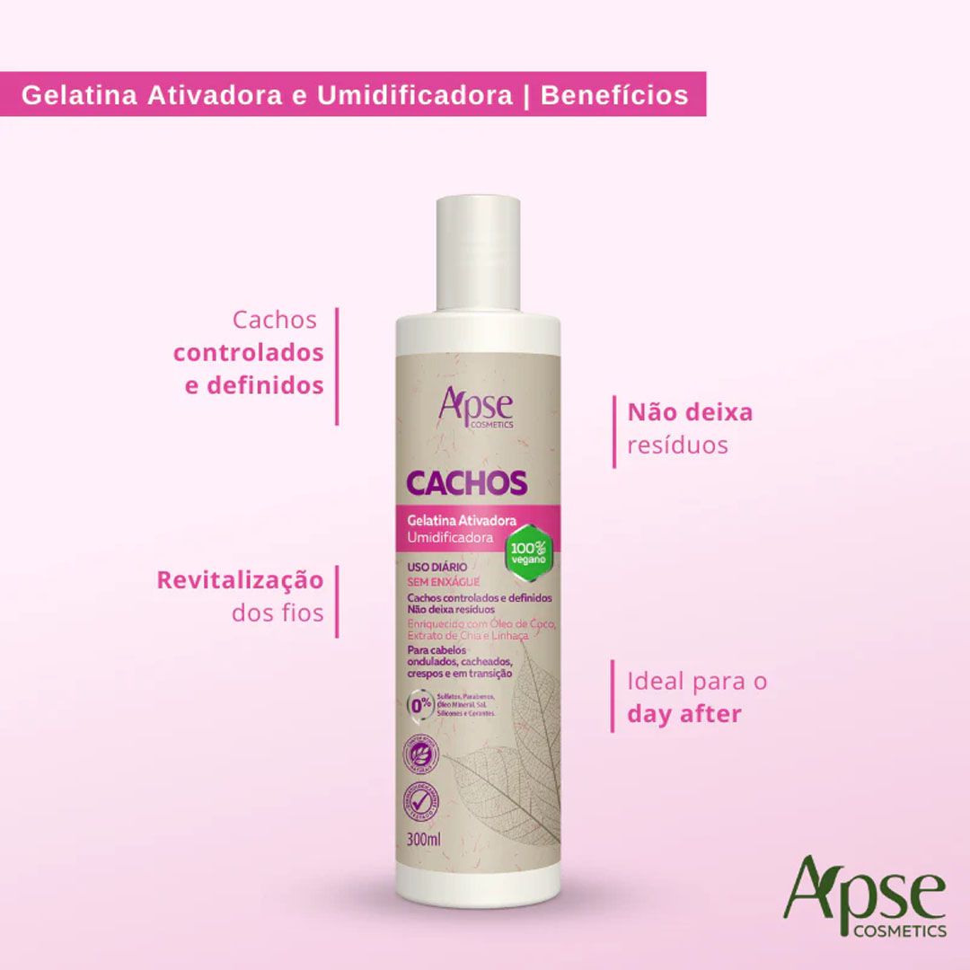 Kit Apse Cachos Shampoo e Condicionador e Ativador e Gelatina - Niale Cosméticos e Acessórios ...