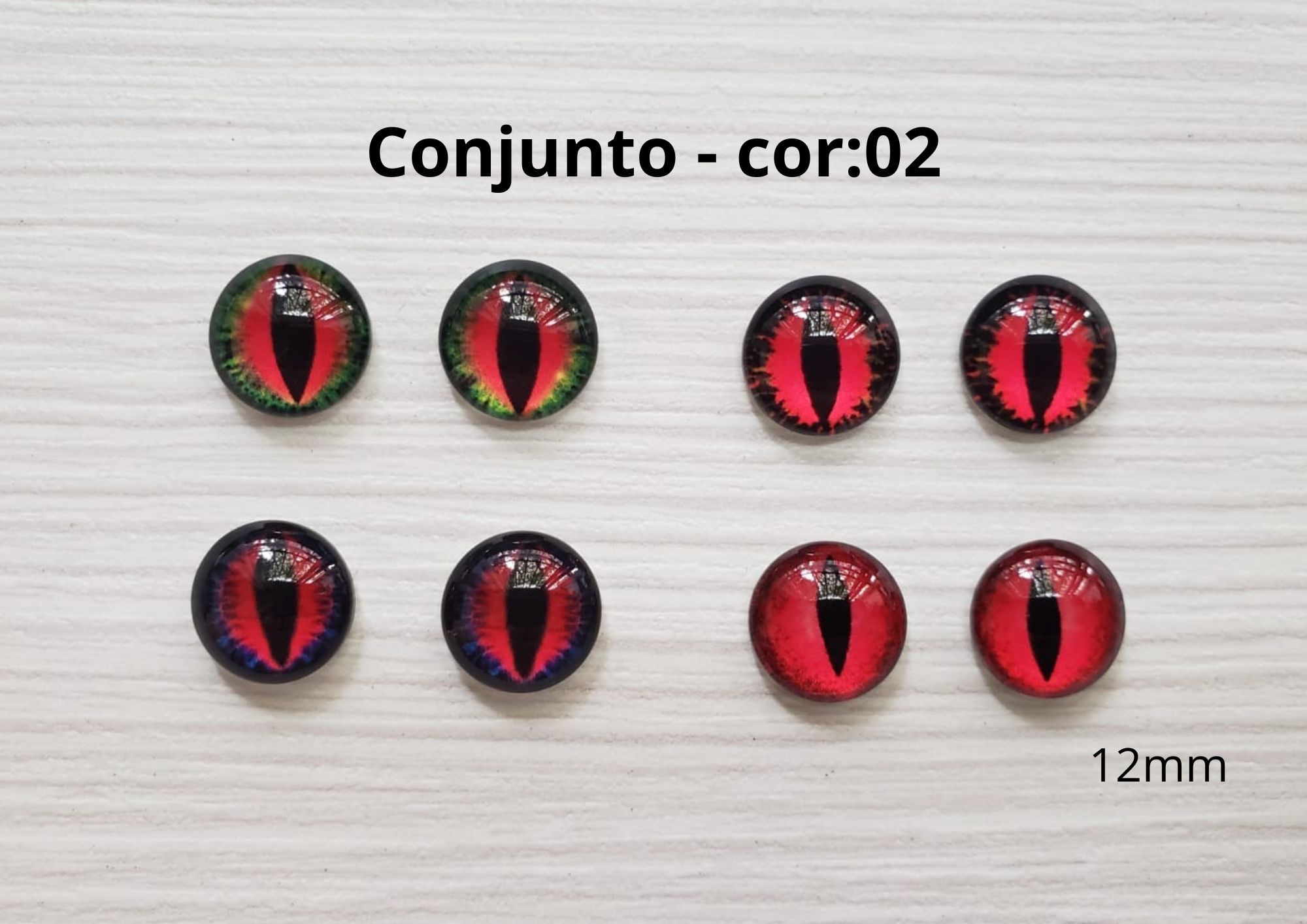 Conjunto - 4 pares - Olhos de Vidro - 12mm - Feltragem - Realista - Santa Meada - Lãs e Feltragem