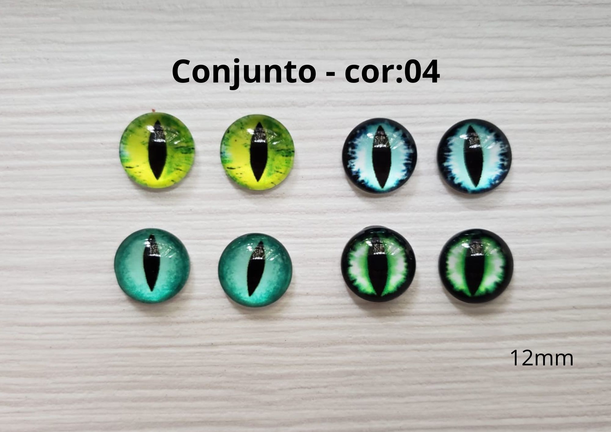 Conjunto - 4 pares - Olhos de Vidro - 12mm - Feltragem - Realista - Santa Meada - Lãs e Feltragem