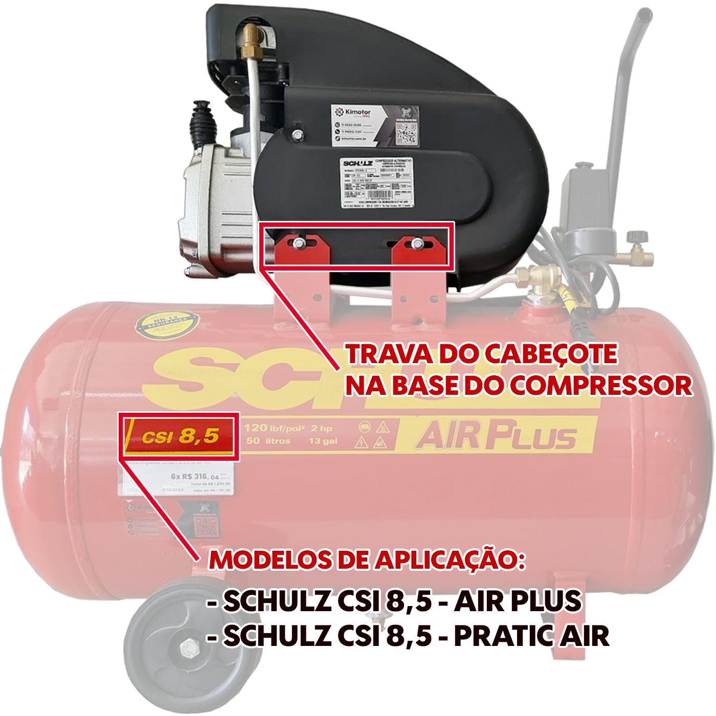 Cabeçote Motocompressor Schulz Pratic Air e Air Plus CSI 8,5 - KIMOTOR ...