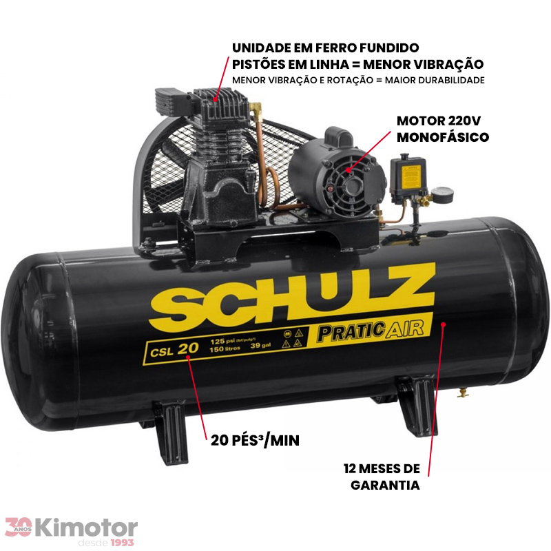 Compressor Schulz Pratic Air CSL 20/150 - 20pcm 3HP 150L 125psi ...