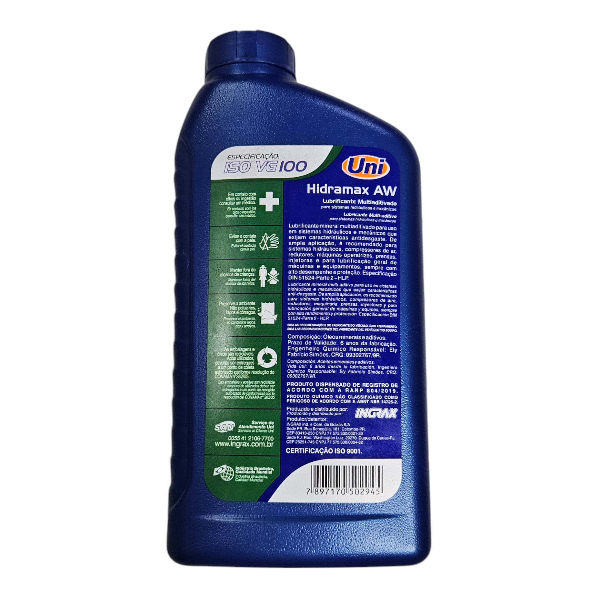 Oleo Lubrificante Compressor ISO VG 100 AW - Uni Ingrax - 1L - KIMOTOR ...