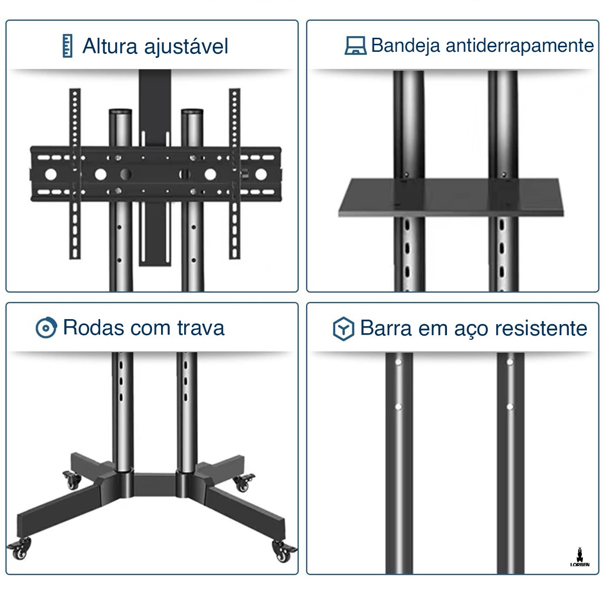 Suporte Pedestal de Chão Lorben para TV 32 A 65 pol com Rodízio - Lorben
