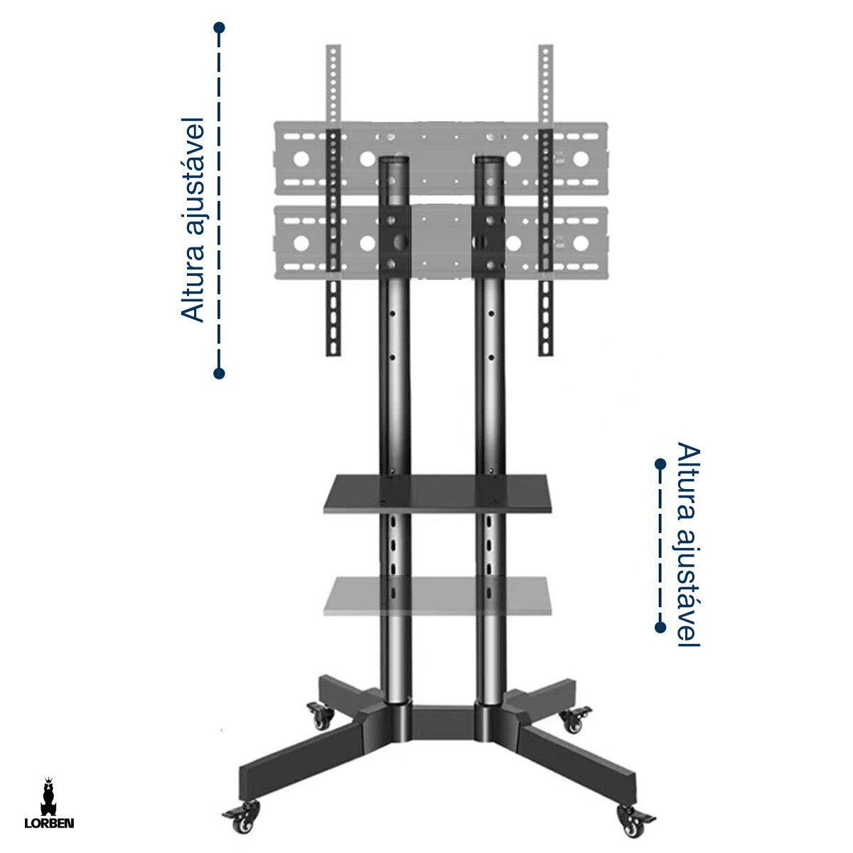 Suporte Pedestal de Chão Lorben para TV 32 A 65 pol com Rodízio - Lorben