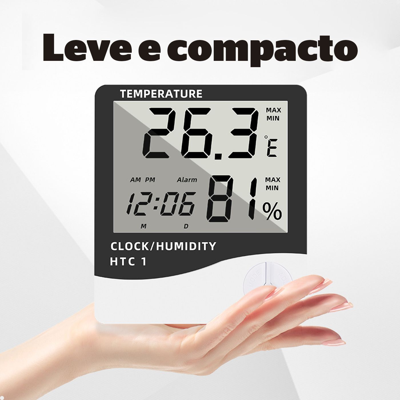 Termo-Higrômetro Digital LCD emperatura Umidade Relógio Alarme - Lorben