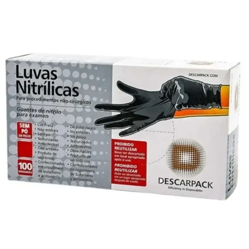 Luva Preta de nitrílica sem pó Caixa c/ 100 Unidades Descarpack - Produtos médicos e ortopédicos ...