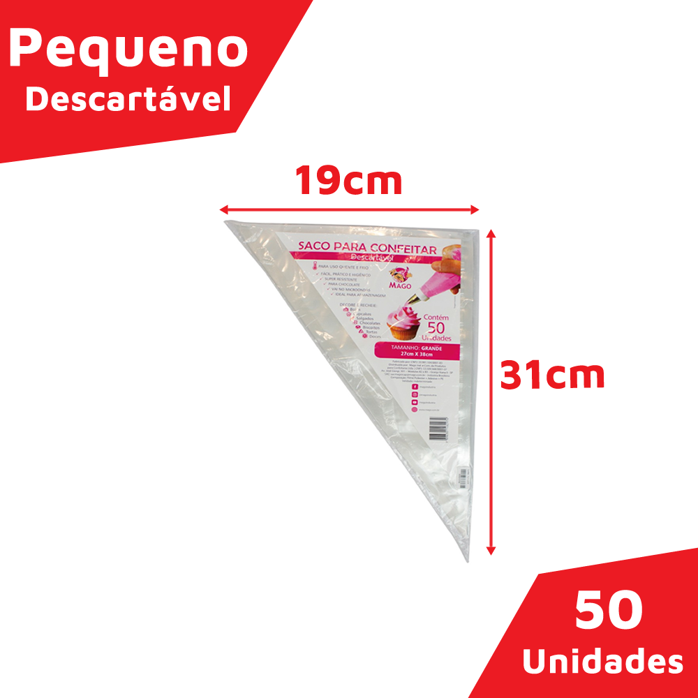 Saco de Confeitar Descartável Pequeno 31 X 19CM C/50 Mago - As melhores ...