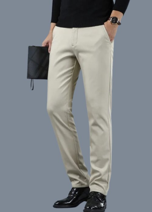Calça de Sarja Nobre Masculina slim bege claro - Ozana ternos