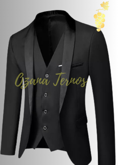 Terno noivo smoking Preto gola summer Preto acetinado. - Ozana ternos