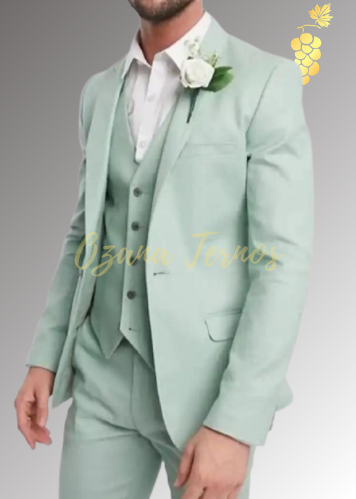 Terno Completo Paletó Calça e Colete Verde Pantone Tecido Alfaiataria ...