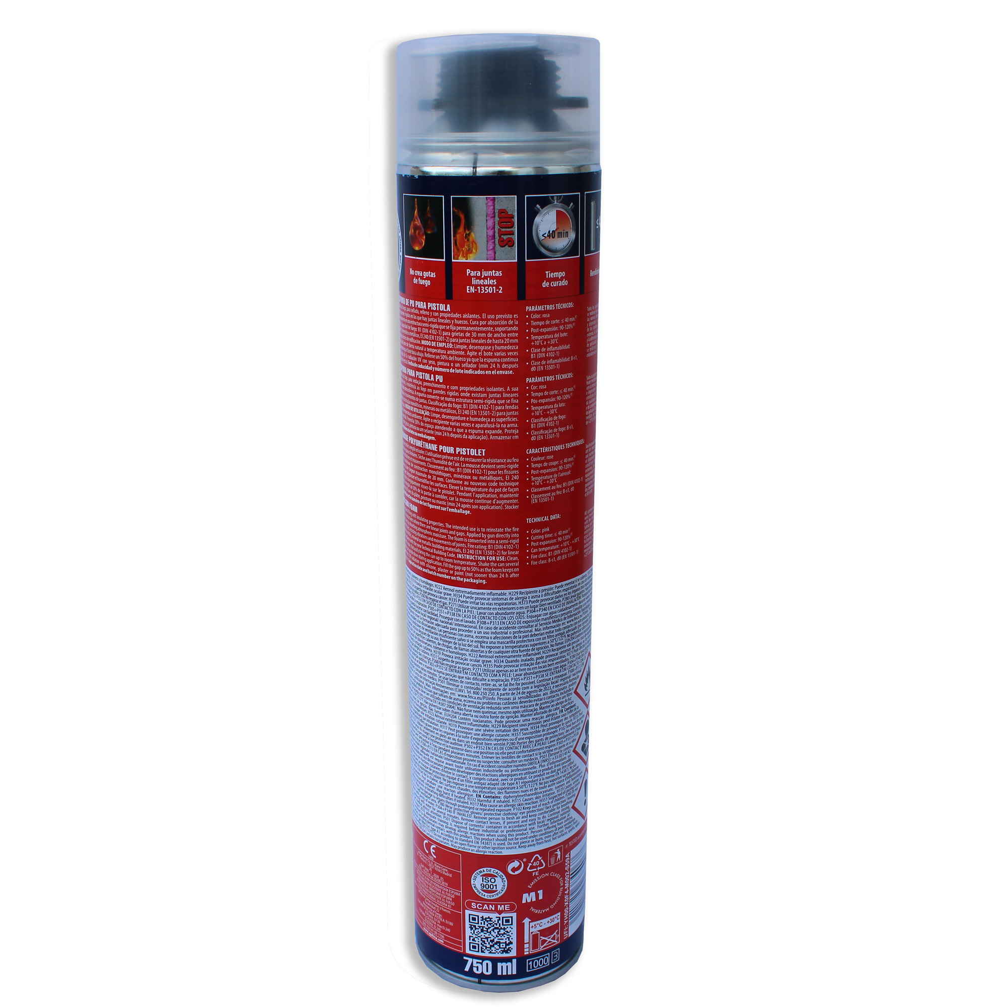 Quilosa Profissional ORBAFOAM B1 Espuma PU Fire Stop - 750 ml - Liondor Produtos Especiais