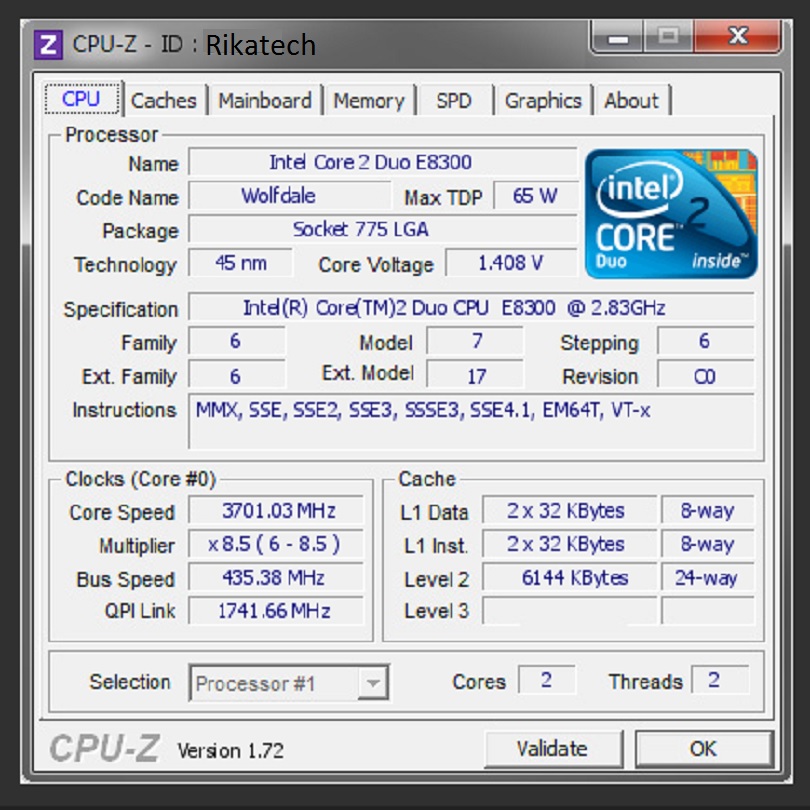 Processador Intel Core 2 Duo E8300 2,83 Ghz LGA775 para PCs - RIKATECH