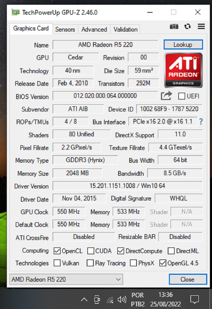 Placa de Vídeo AMD Radeon R5 220 2 Gigas DDR3 PCI-Ex com HDMI - RIKATECH