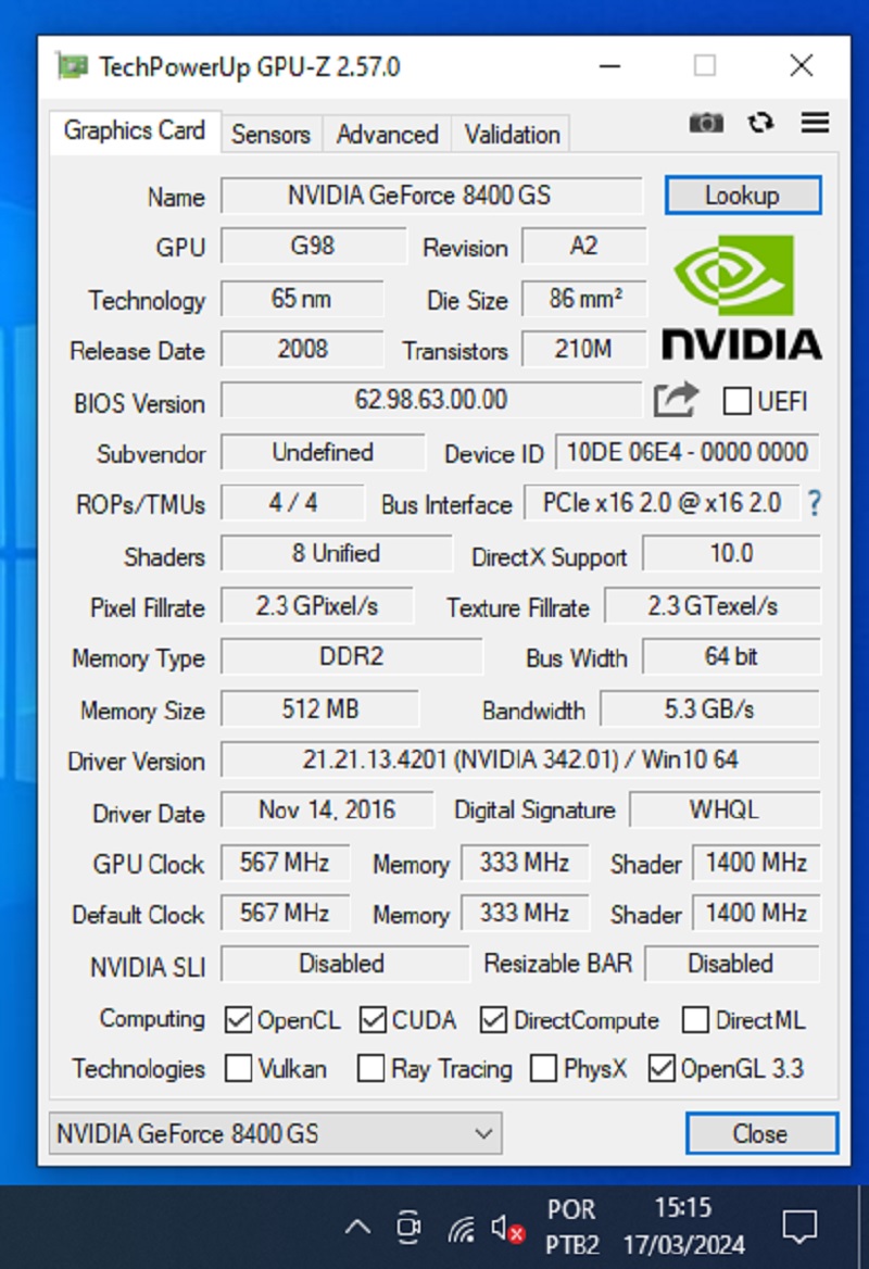 Placa de Vídeo Nvidia GeForce 8400gs 512 MB DDR2 com Hdmi. - RIKATECH