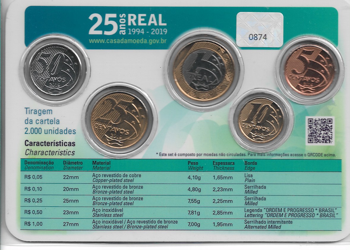Brasil Set em Blister Original do BC de 2019 - Moeda de 1 Real Beija Flor - Vera Cruz ...