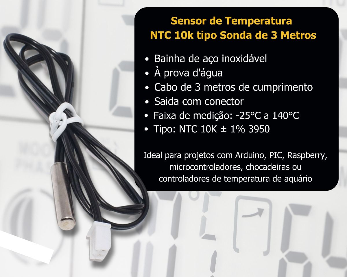 SENSOR TEMPERATURA NTC 10K RABICHO 3 M - lojatermon