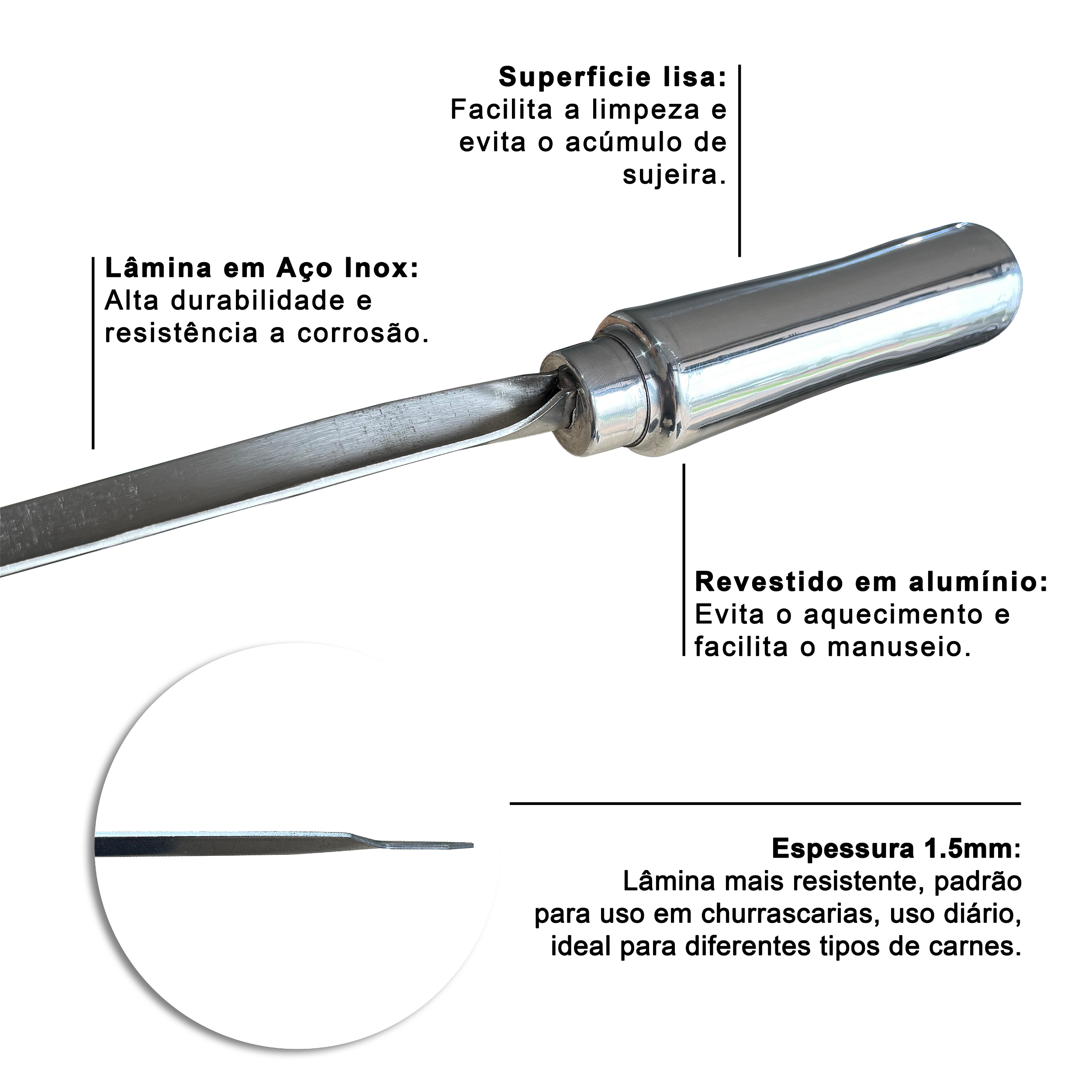 Espeto Inox Para Churrasco - INOX E LAZER - Churrasqueiras e acessórios.