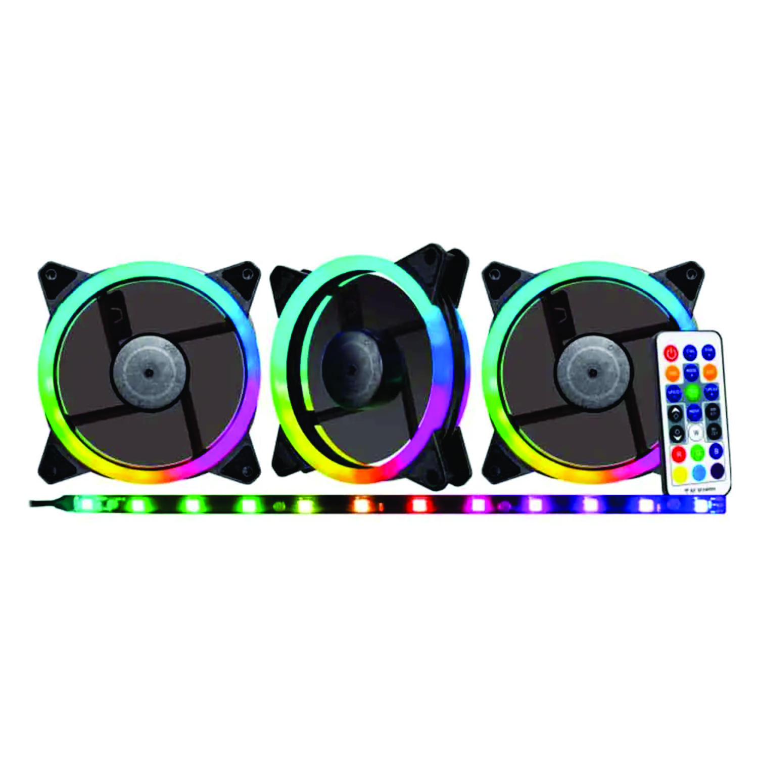 Cooler Fan K-Mex, ARGB Duplo, Kit com 3 Unidades + Fita RGB - Saqueti