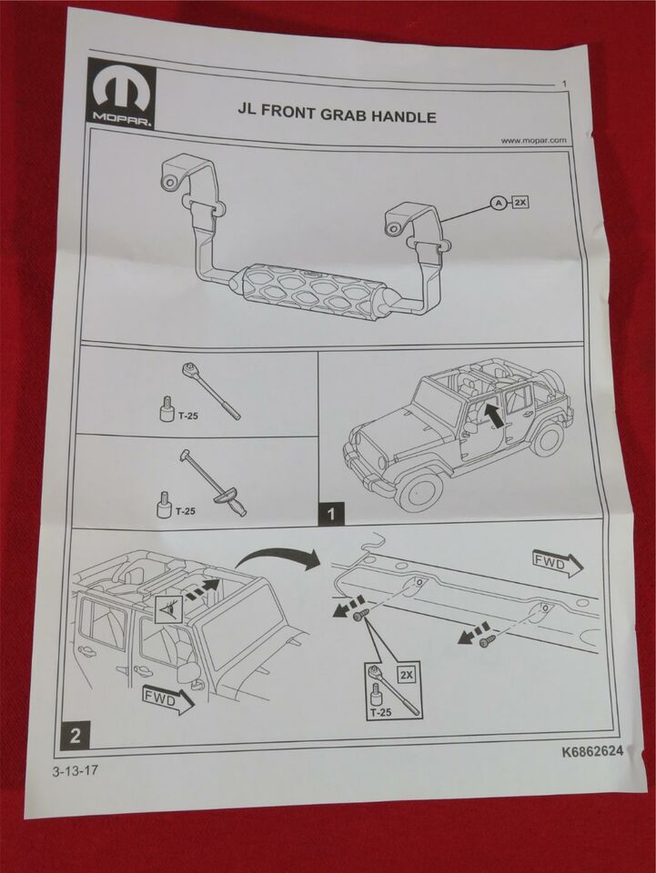 Alça de mão do Jeep Wrangler e Gladiator 2019-2024 82215523AB - SRT4X4 ...