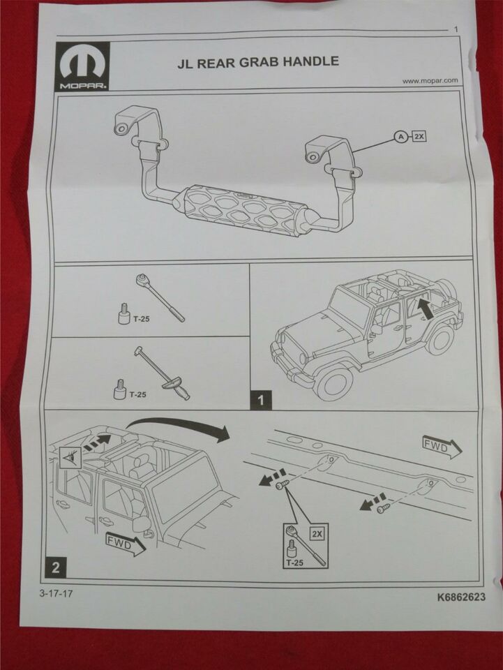 Alça de mão do Jeep Wrangler e Gladiator 2019-2024 82215523AB - SRT4X4 ...