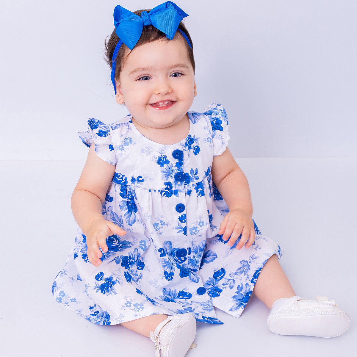 Vestido de Bebê Floral Azul 100% Algodão com Tiara - Rafaela - Mundo ...