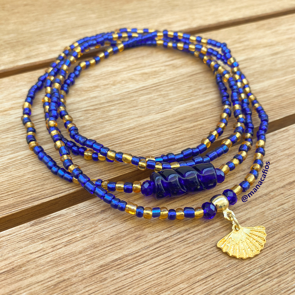 Guia de Ciganos – Azul Escuro e Dourado | 60 cm - Manacá Fios