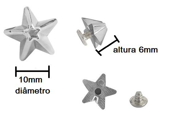 Enfeite Estrela com rebite (de rosca), 9485 cromado, altura. 6mm ...