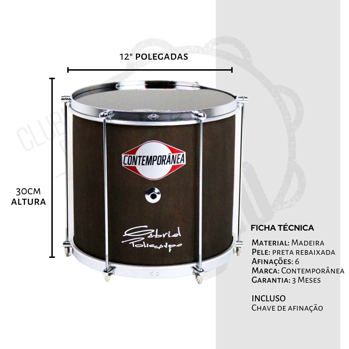 Repinique Repique Contemporânea 12" 30cm Gabriel Policarpo Madeira ...