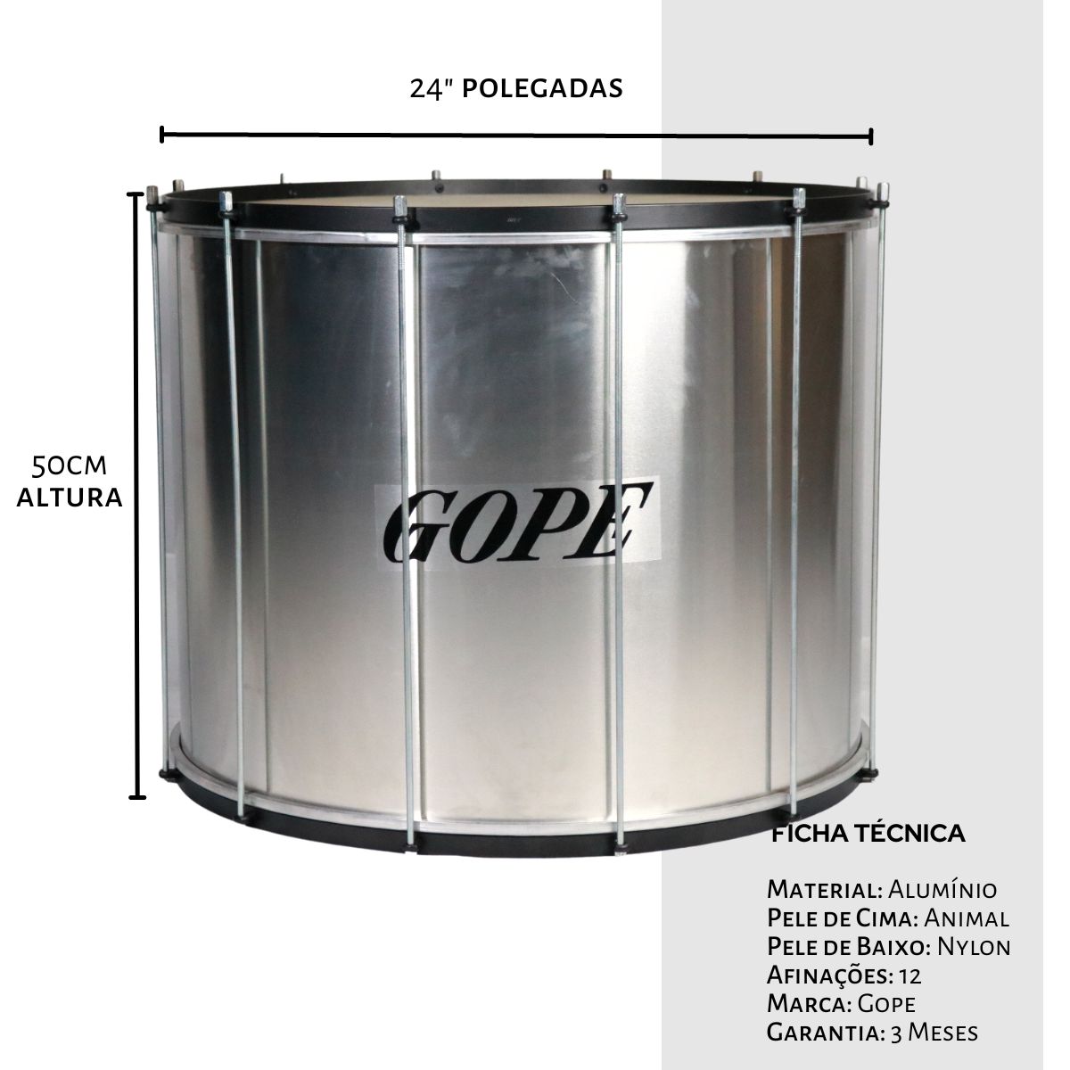 Surdo Gope 24" 50cm Primeira Alumínio - Clube da Percussão ...