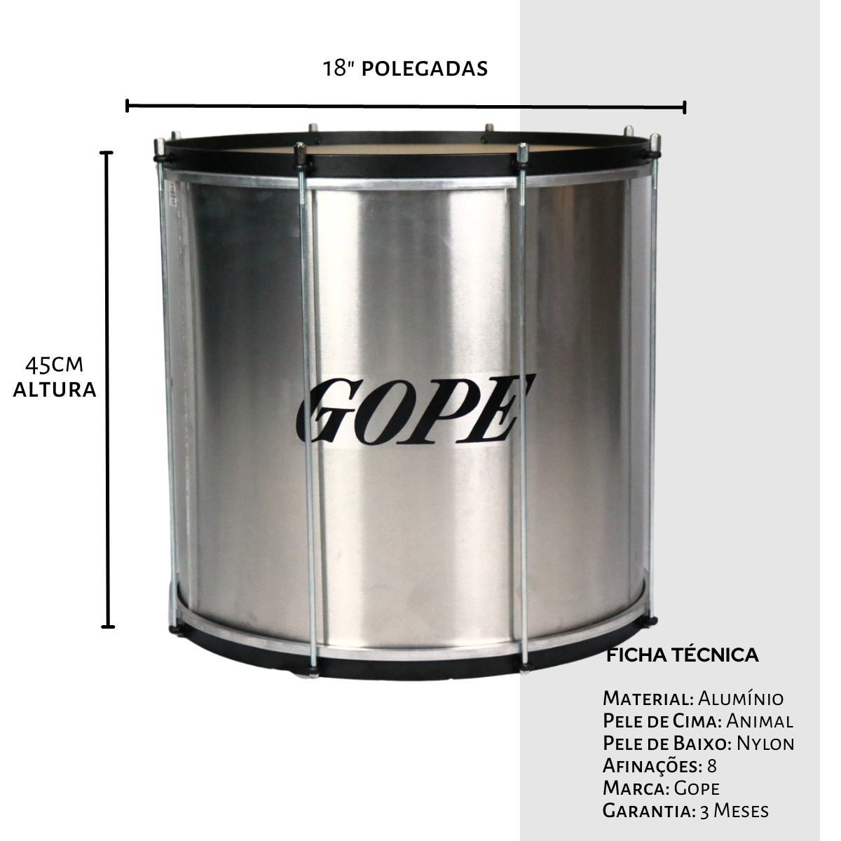 Surdo Gope 18" 45cm Terceira Alumínio - Clube da Percussão ...