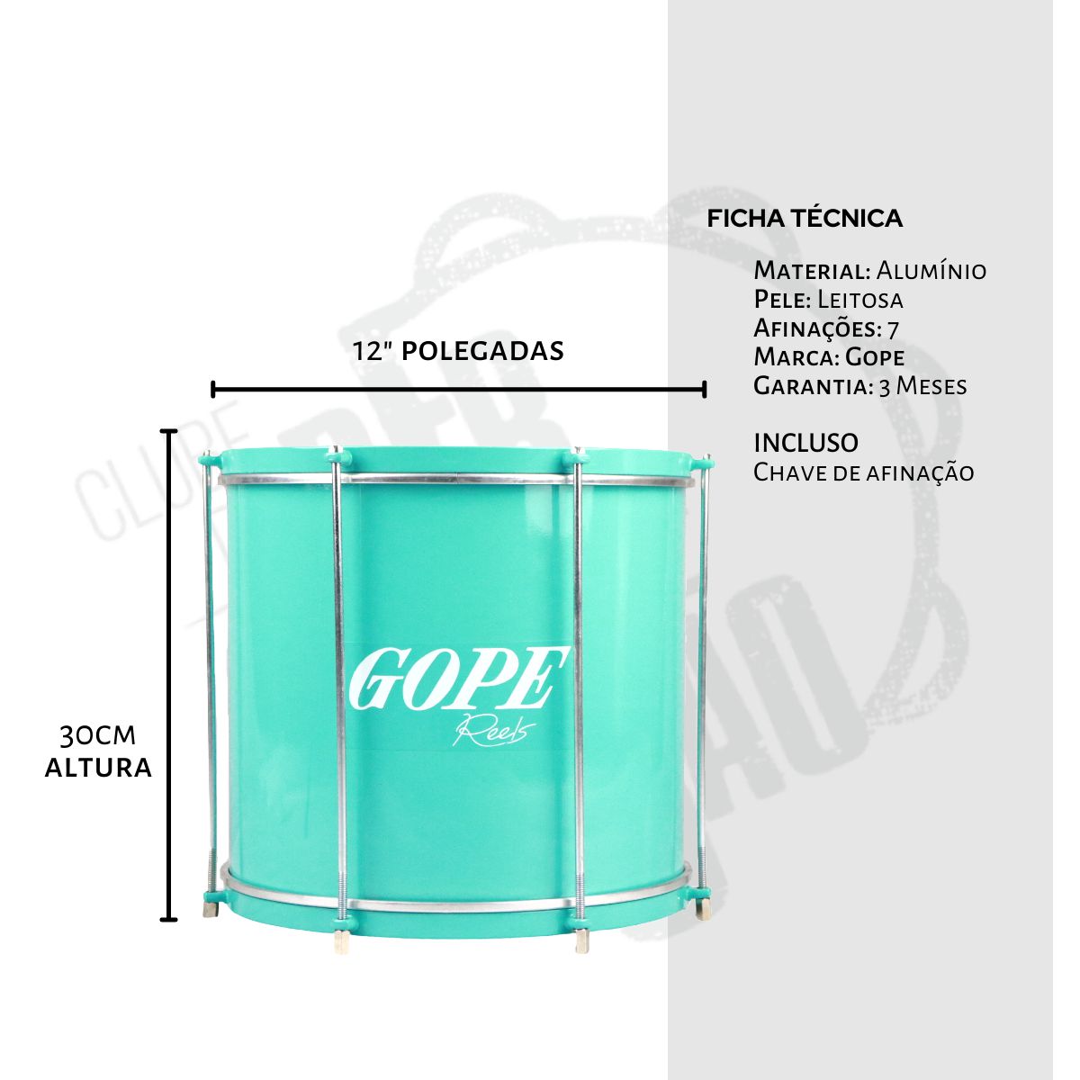 Repinique Repique Gope 12" 30cm Reels Verde Alumínio - Clube da ...