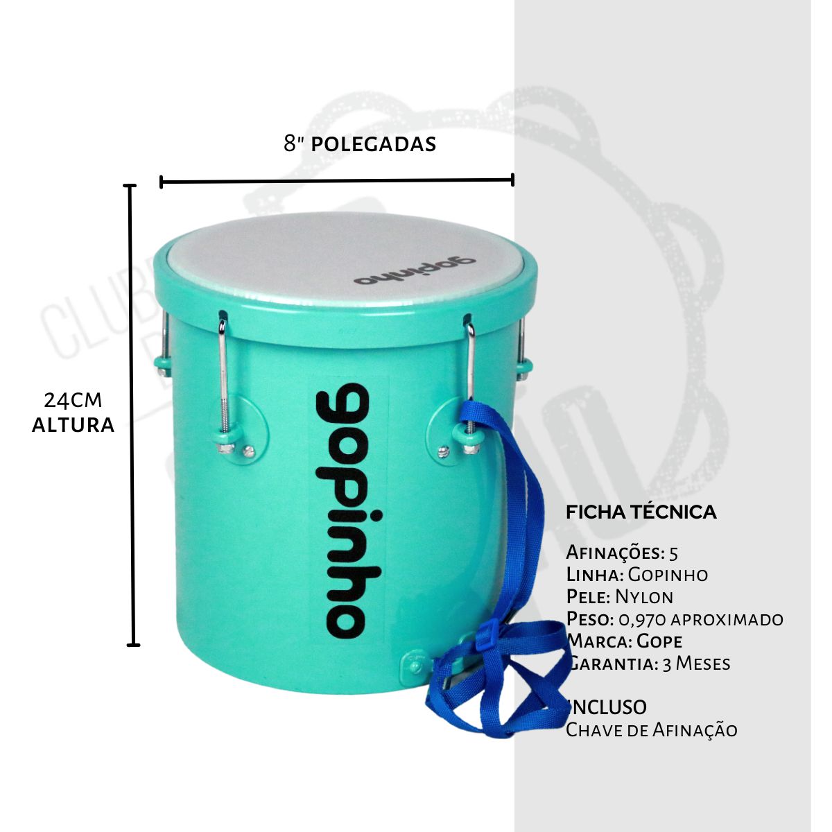 Repique de Mão Gope Infantil 8" 24cm Reels Verde Alumínio Gopinho ...