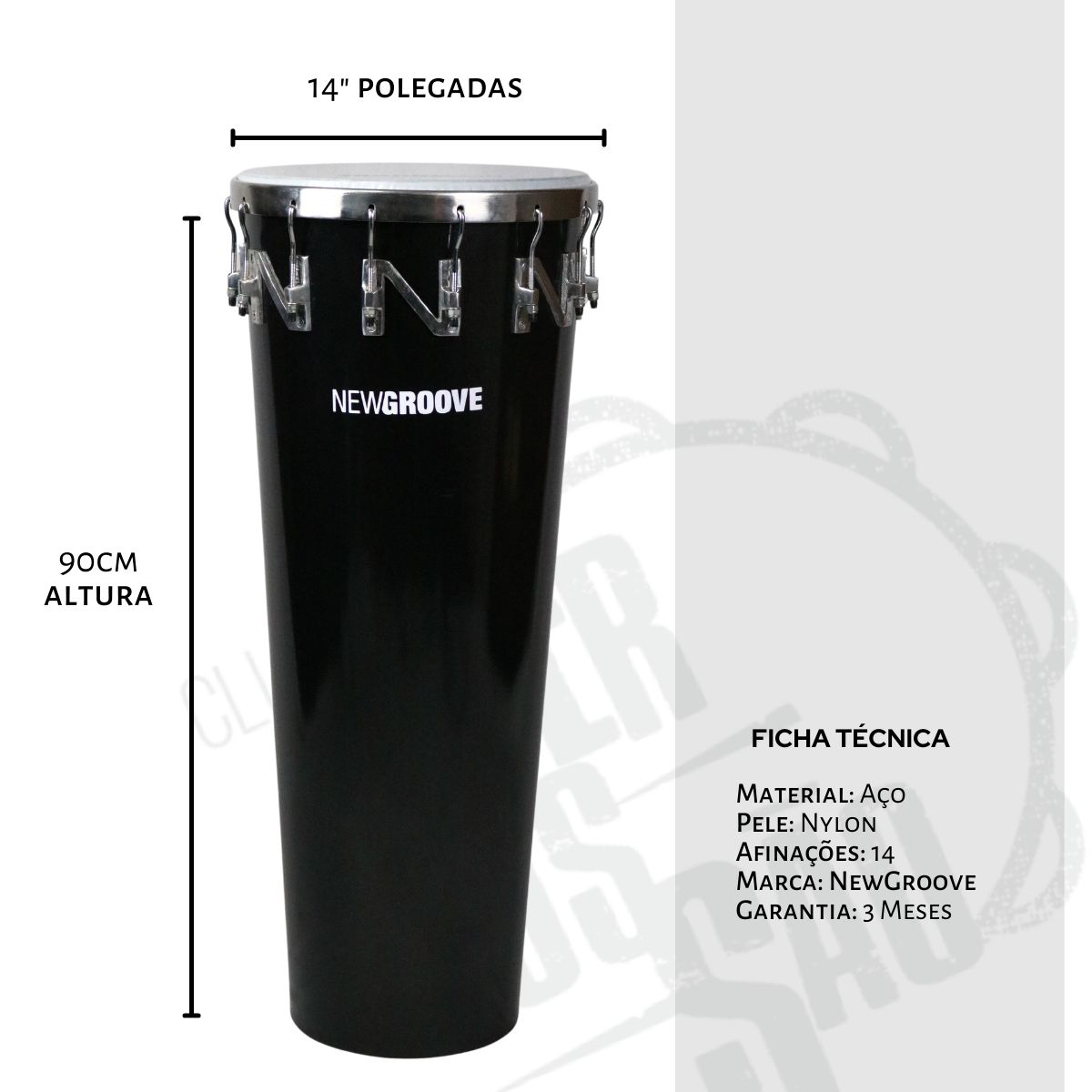Timbal NewGroove 14"90cm Preto Aço Têmpera - Clube da Percussão ...