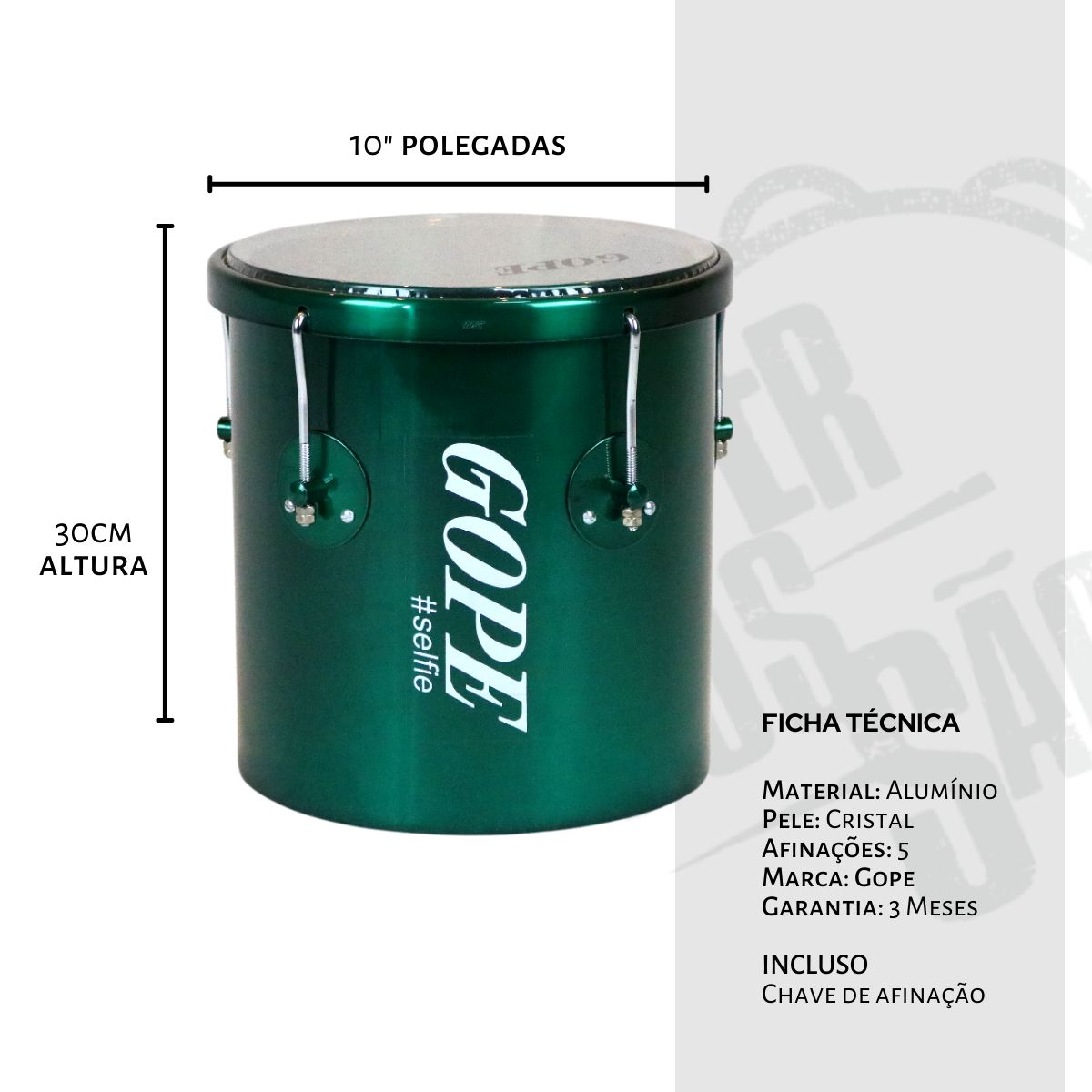 Repique de Mão Gope 10"30cm Selfie Verde Cristal Alumínio - Clube da ...