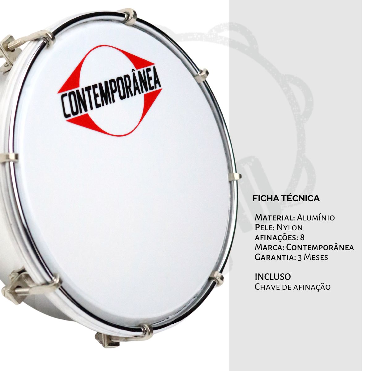 Tamborim Contemporânea 6" Alumínio Profissional - Clube da Percussão ...